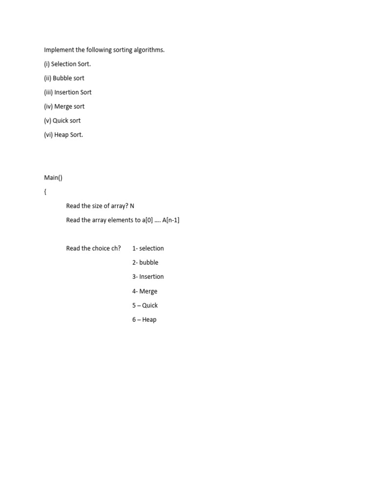 Implement The Following Sorting Algorithms Pdf Theoretical Computer