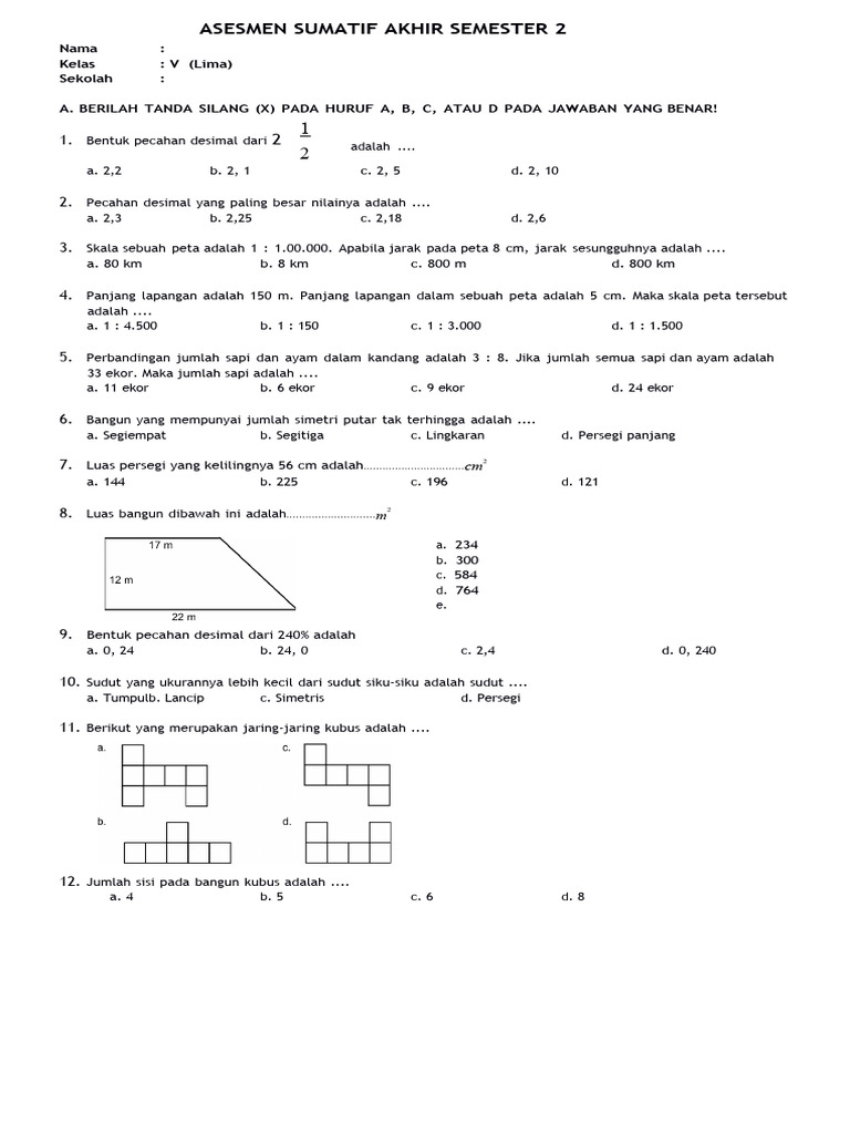 MTK KLS 5 ASESMEN SUMATIF AKHIR SEMESTER 2 | PDF