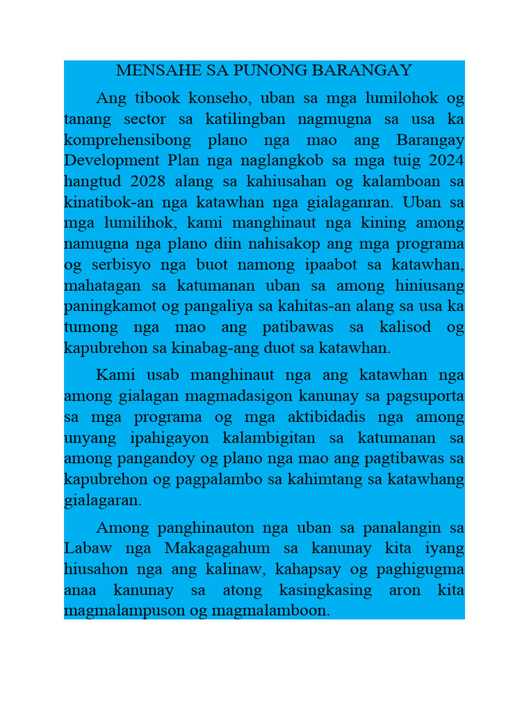 Barangay Development Plan and Investment Program | PDF