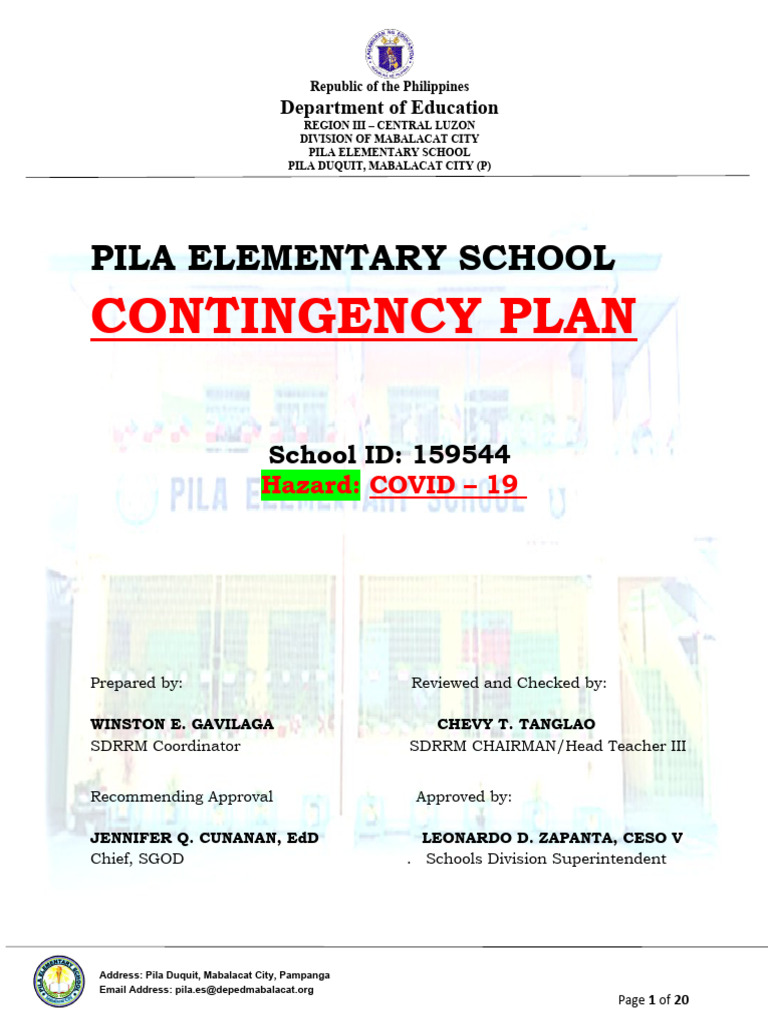PILA ES Contingency Plan For Covid 19 Face 2 Face 22 23 | PDF ...