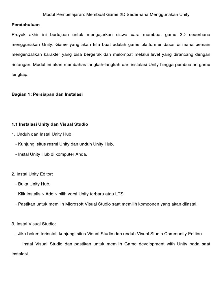 Modul Pembelajaran Game 2D Unity | PDF