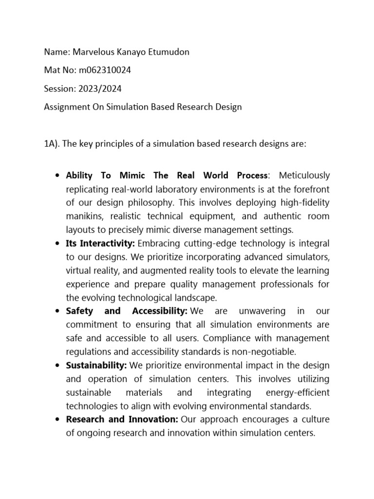 Assignment On A Simulation Based Research Design Pdf Conceptual
