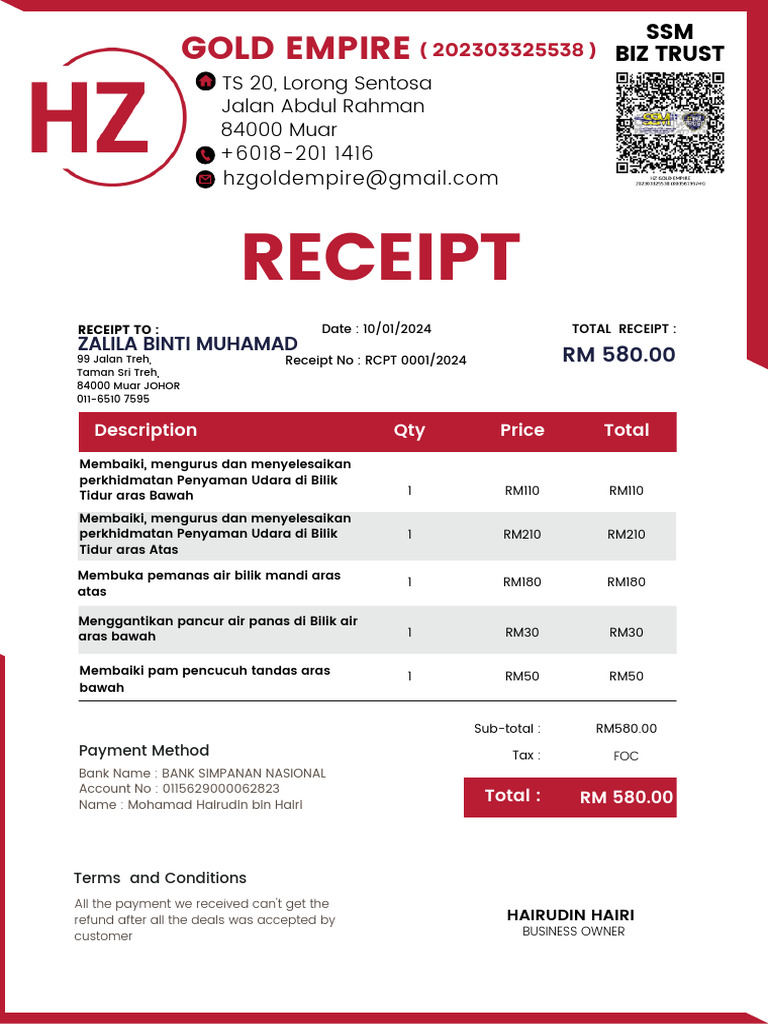 2024 Service Receipts Summary | PDF | Payments | Money