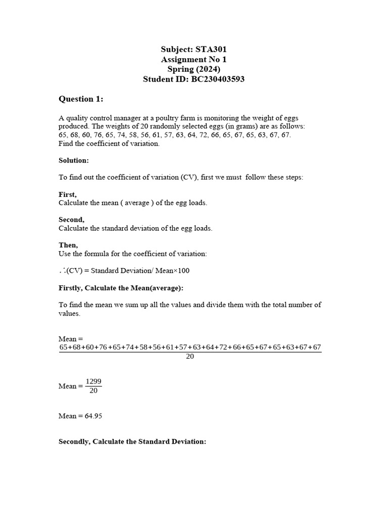STA301 Assignment bc230403593 | PDF | Coefficient Of Variation | Standard Deviation
