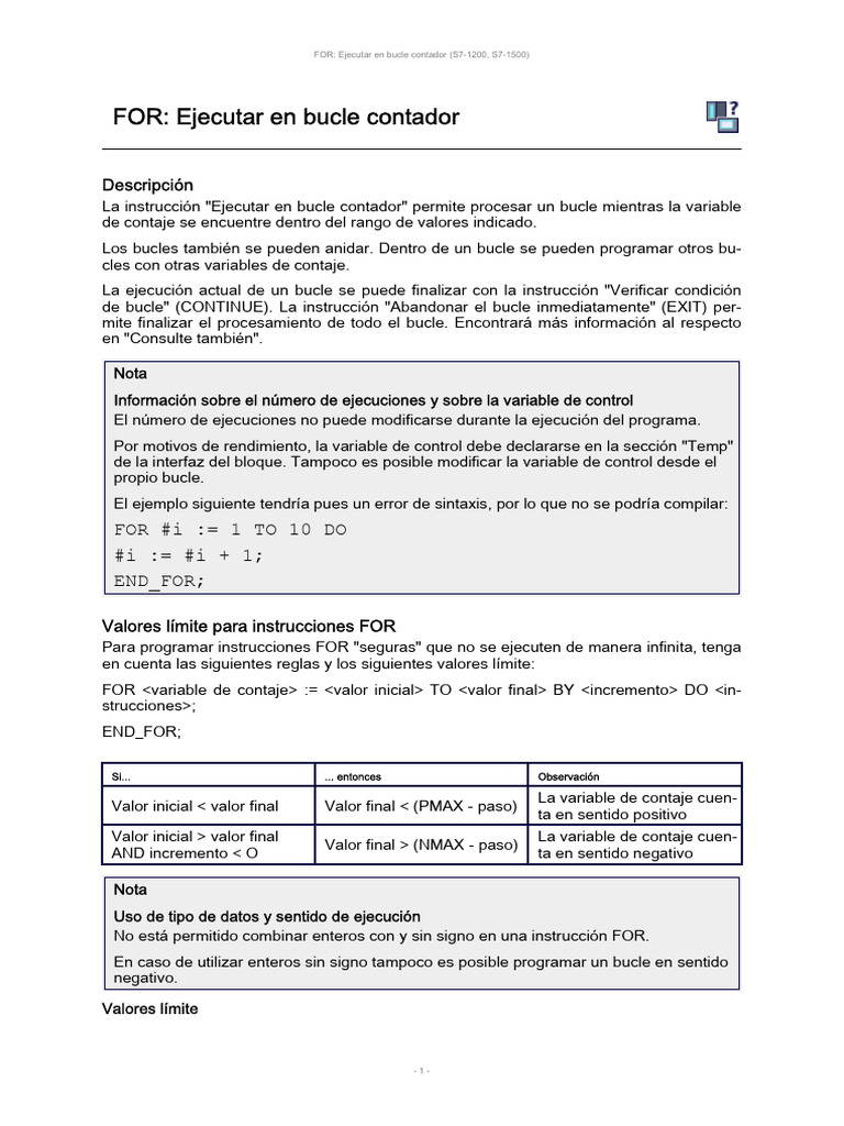 FOR - Ejecutar en Bucle Contador | PDF | Lenguaje de programación ...