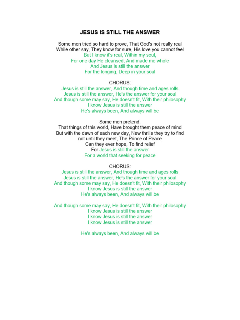 JESUS IS STILL THE ANSWER Lyrics | PDF