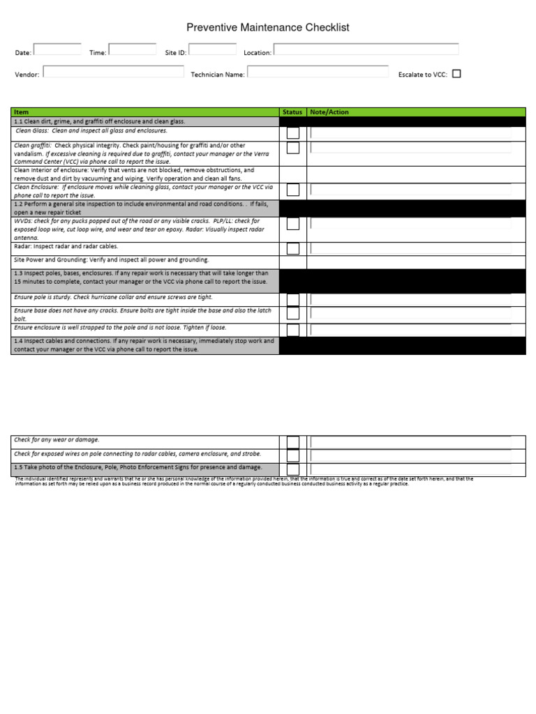 VCC - Preventive Maintenance Checklist | PDF | Home & Garden ...