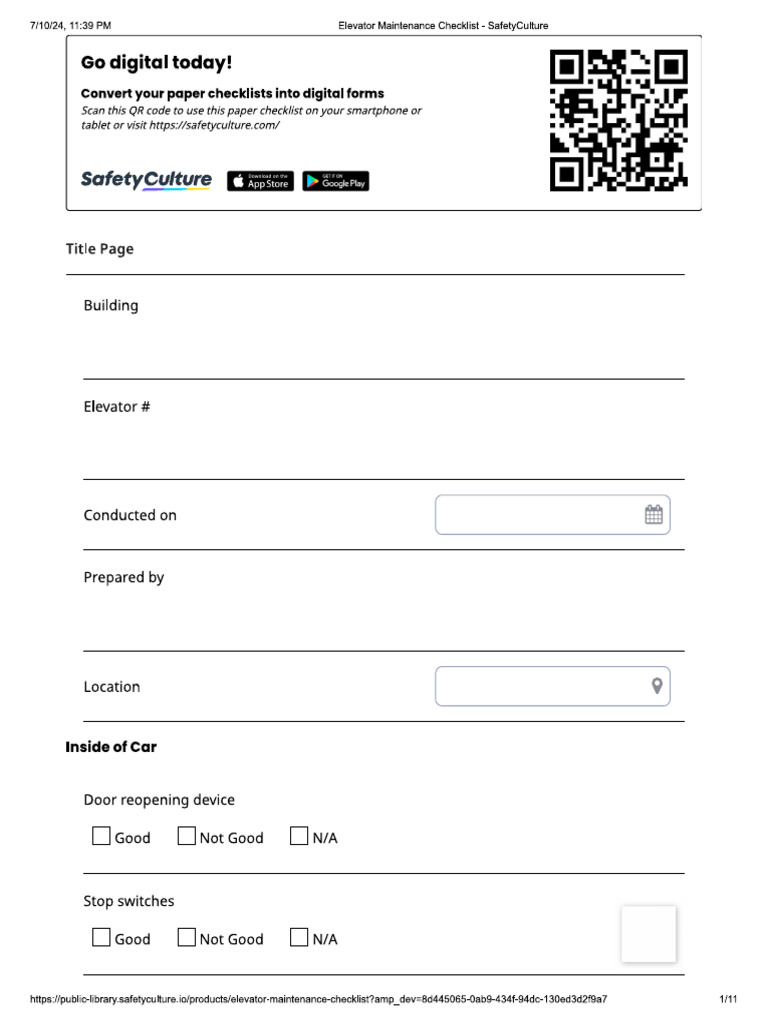 Elevator Maintenance Checklist Safetyculture Pdf