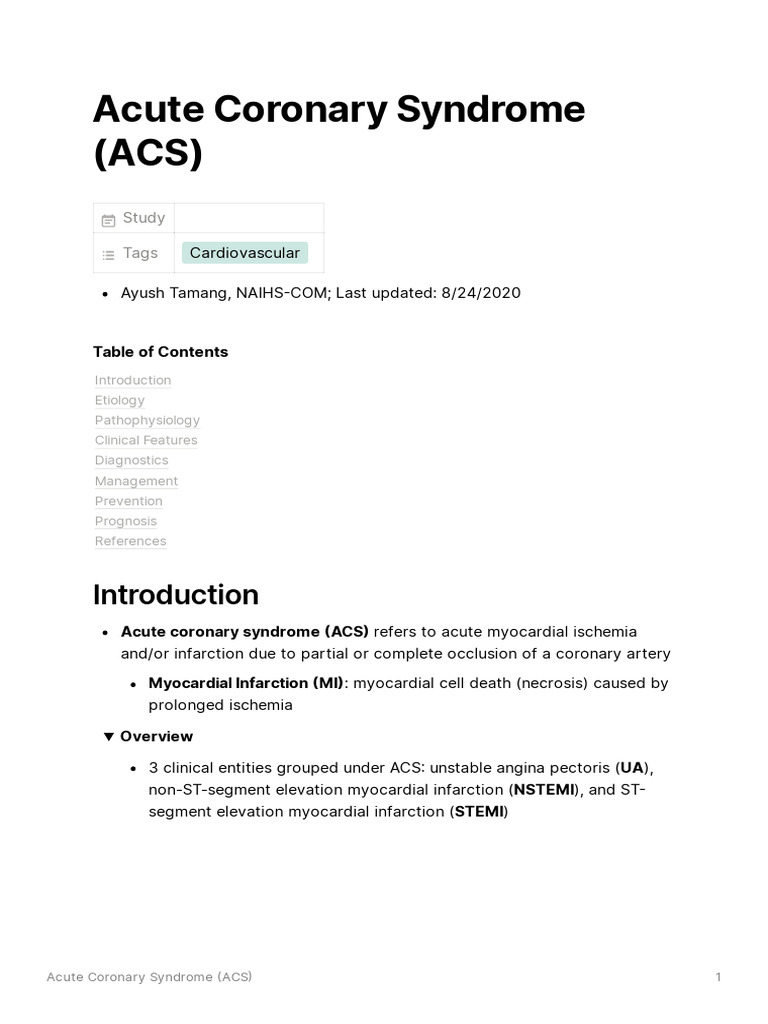 Acute Coronary Syndrome (ACS) - at | PDF | Myocardial Infarction ...