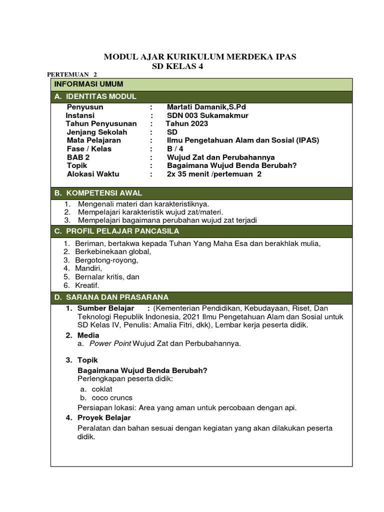 Modul Ajar IPAS Kelas 4 SD | PDF