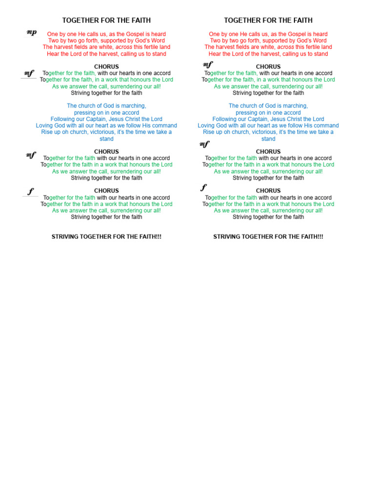 Together For The Faith Lyrics Pdf Faith Jesus