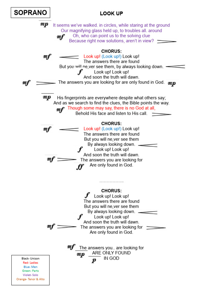 LOOK UP Lyrics | PDF | Choral Music