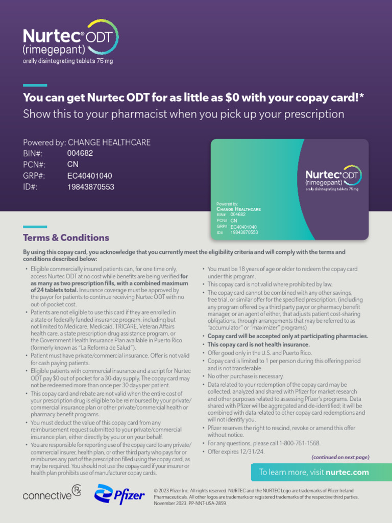You Can Get Nurtec ODT For As Little As $0 With Your Copay Card! | PDF ...