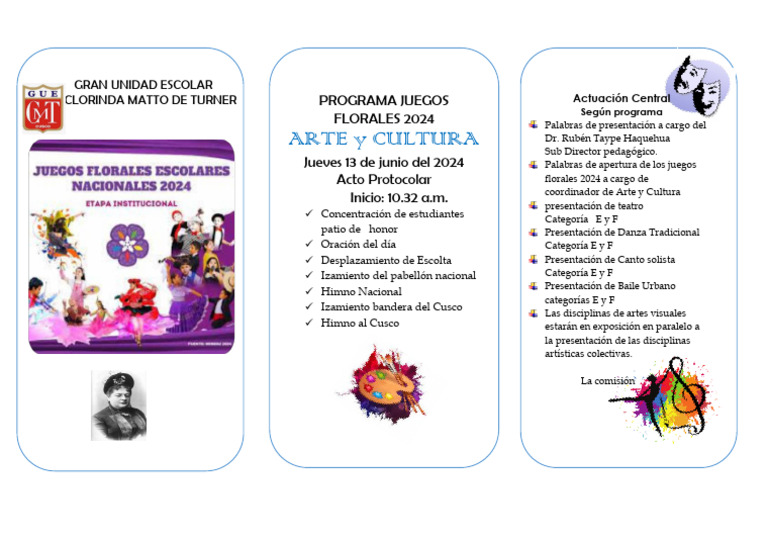 Programa Triptico Juegos Florales 2024 | PDF | Estudios de idiomas extranjeros | Arte