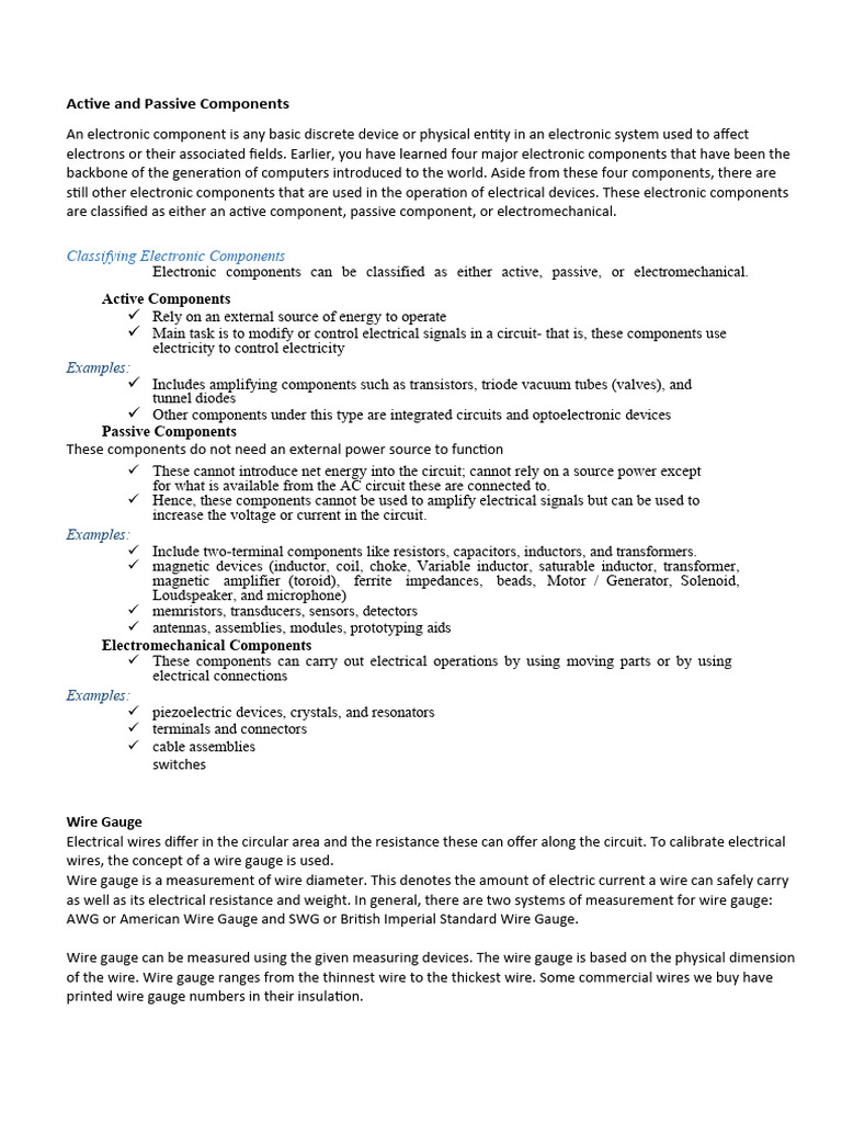 Active and Passive Components | PDF | Electronic Component | Wire