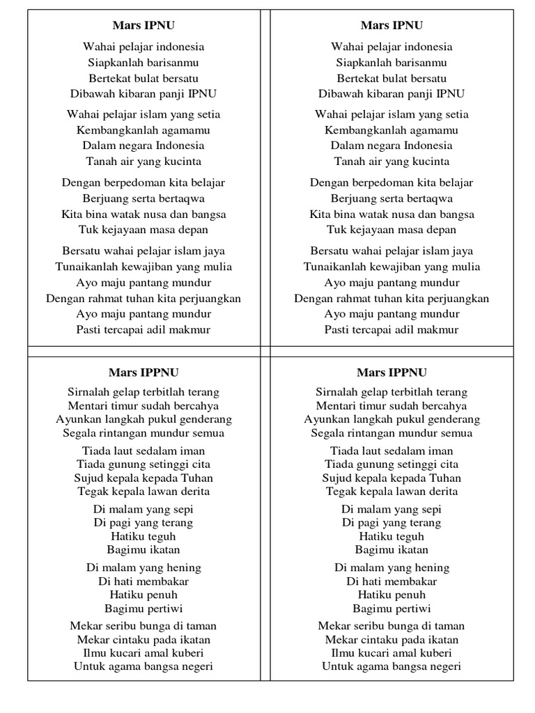 Lirik Mars IPNU dan IPPNU | PDF | Seni & Disiplin Bahasa | Kajian ...