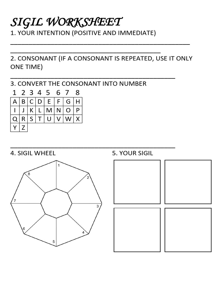 Sigil Creation Worksheet Template | PDF | Business | Finance & Money ...