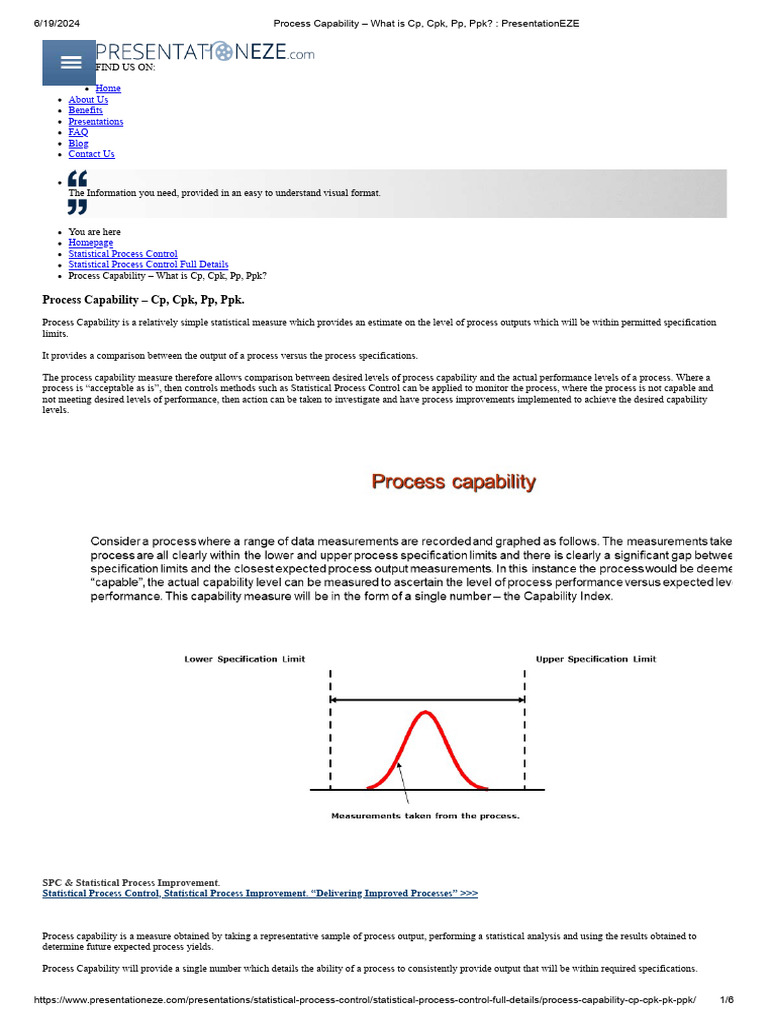 Process Capability - What Is CP, CPK, PP, PPK - PresentationEZE | PDF | Standard Deviation | Six ...