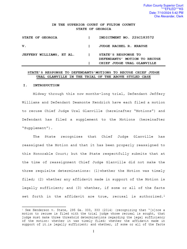 Response to Recusal Motion for Judge Glanville | PDF | Judicial ...