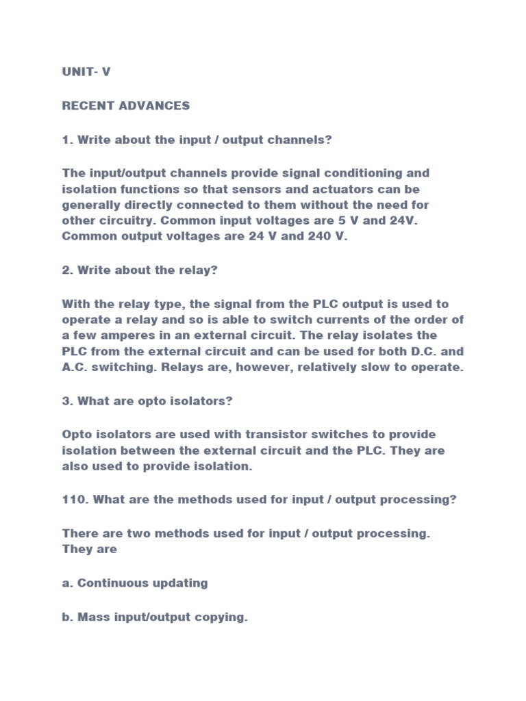 UNIT5 2marks | PDF | Relay | Programmable Logic Controller