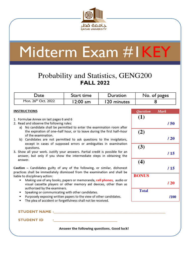 Midterm - Exam - 1 - FALL - 2022 - KEY | PDF | Probability Theory ... Midterm - Exam - 1 - FALL - 2022 - KEY | PDF | Probability Theory ...