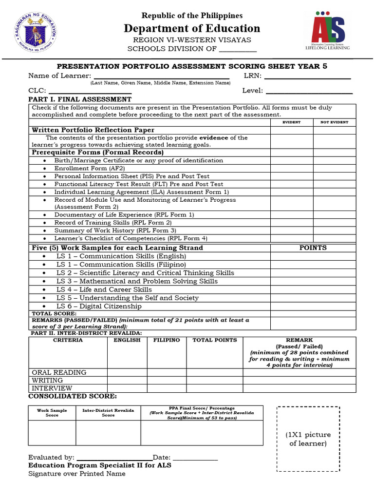 PRESENTATION-FORTFOLIO-ASSESSMENT-SCORING-SHEET-2024-template | PDF ...