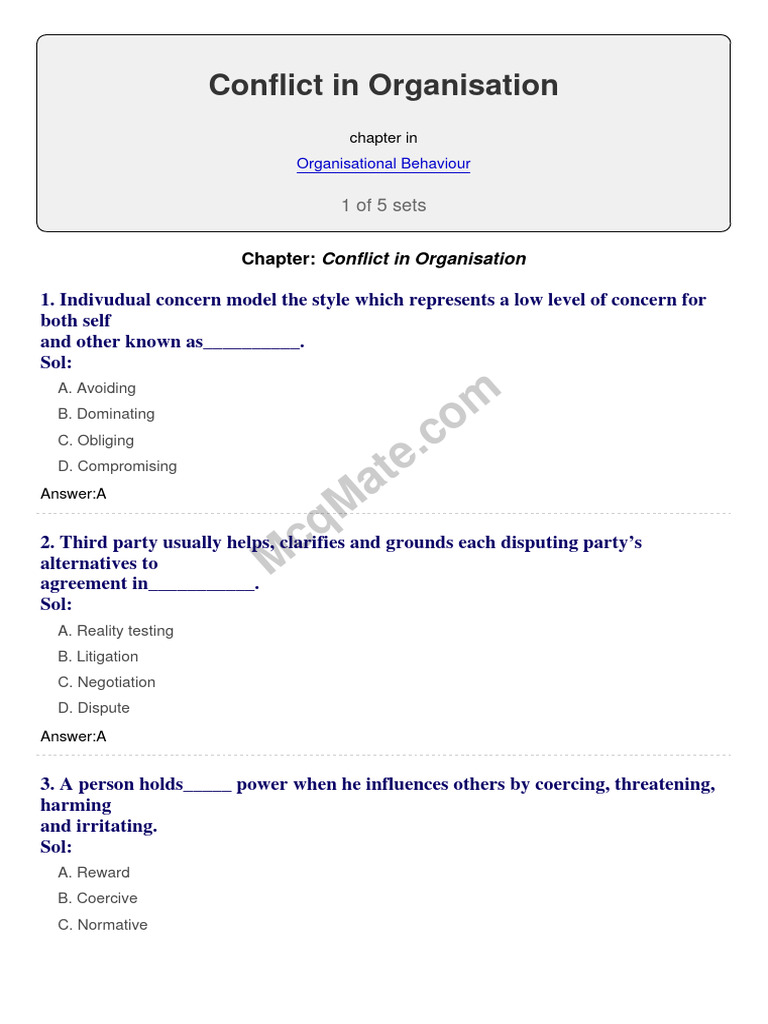 Conflict-In-Organisation-Organisational-Behaviour (Set 1) | PDF ...