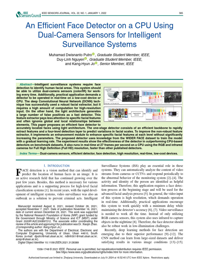 An Efficient Face Detector On A CPU Using Dual-Camera Sensors For ...