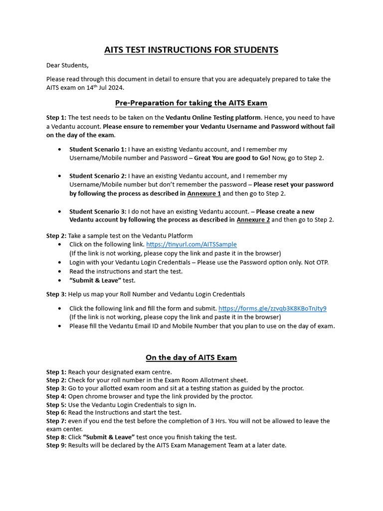 AITS Test - Students Instruction - v0.6 | PDF | Password | Login