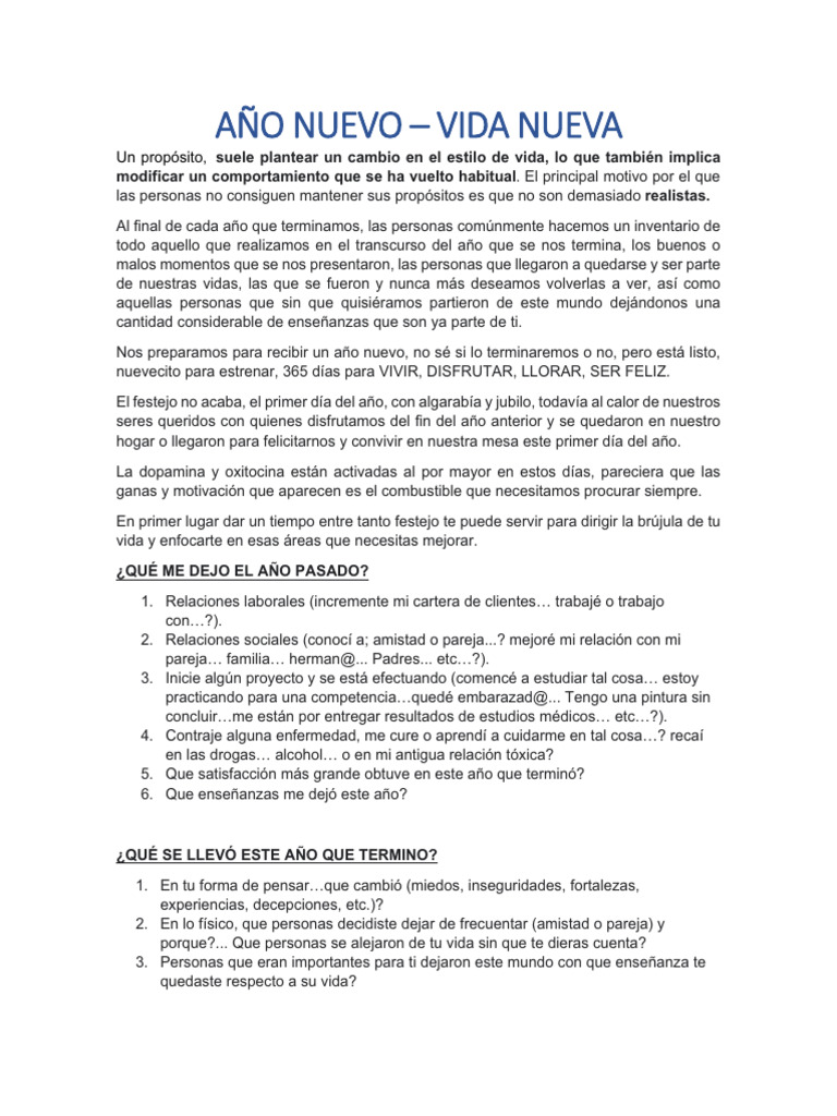 Propósitos de Año Nuevo: Reflexiona y Actúa | PDF | Relaciones ...