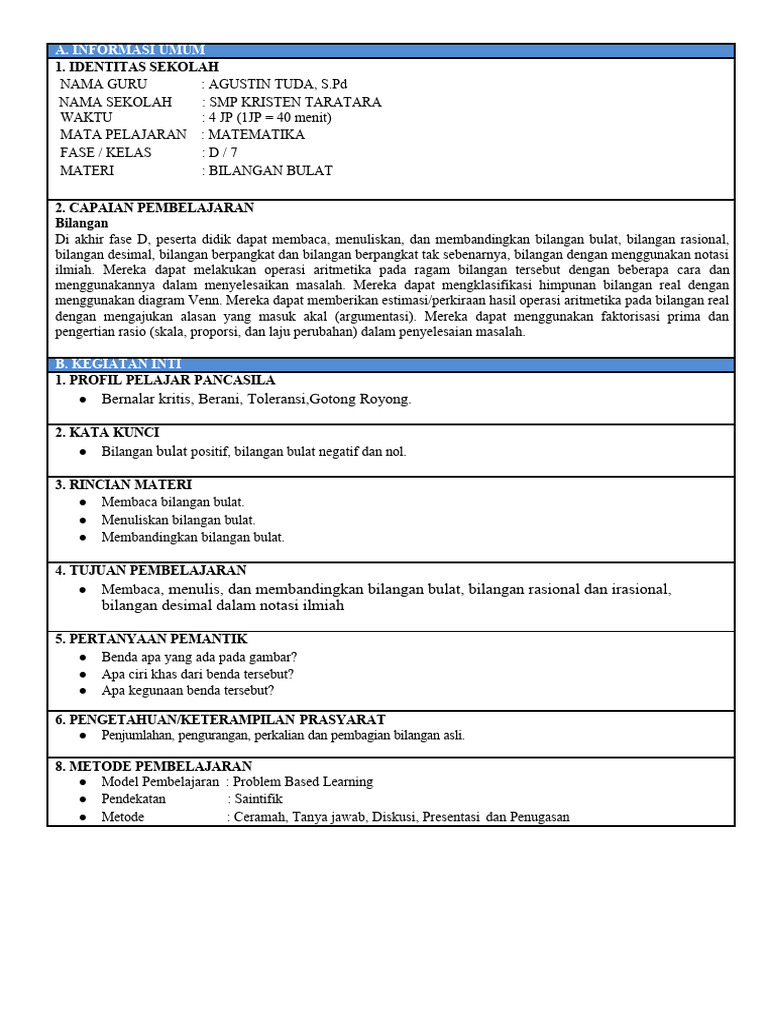 BAB - 1 - RPP1 - MODUL AJAR - Bil - Bulat | PDF | Karier & Perkembangan | Pengembangan Diri