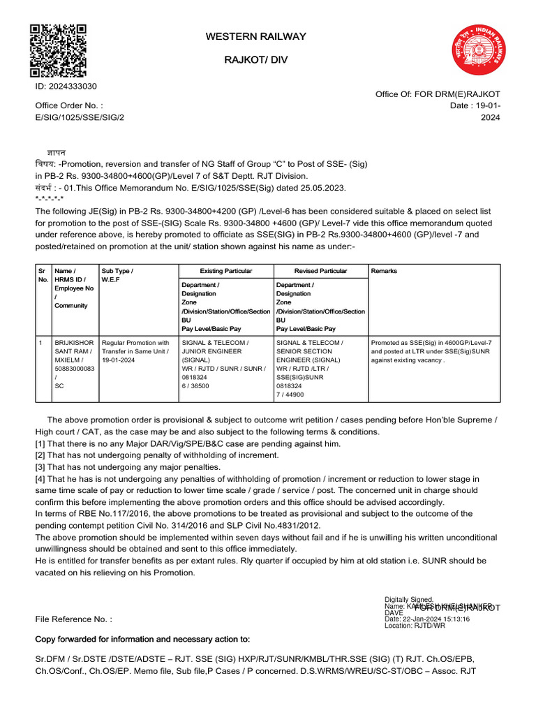 Brijkishor S PROMOTION ORDER SIGNED | PDF | Legal Procedure ...