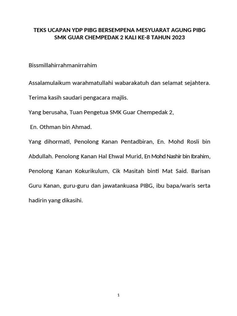 Teks Ucapan Ydp Pibg 2024 | PDF | Karier & Perkembangan