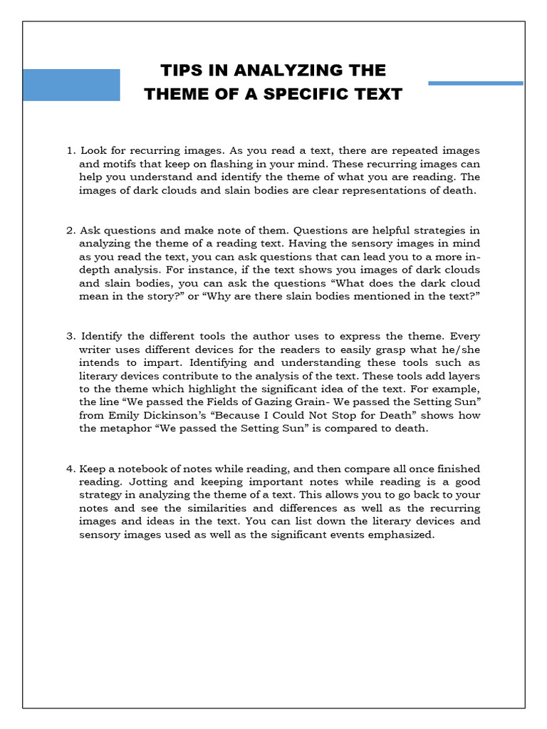 Tips for Analyzing Themes in Texts | PDF