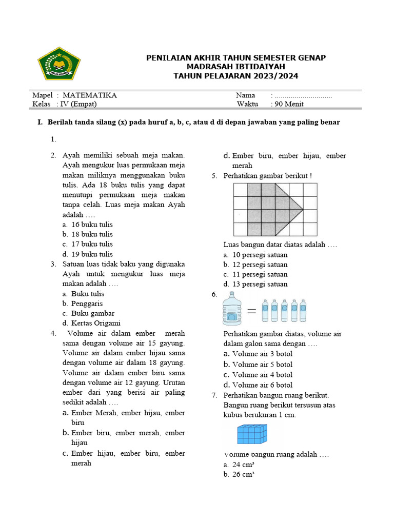 Soal PAT Matematika Kelas 4 Semester 2 | PDF