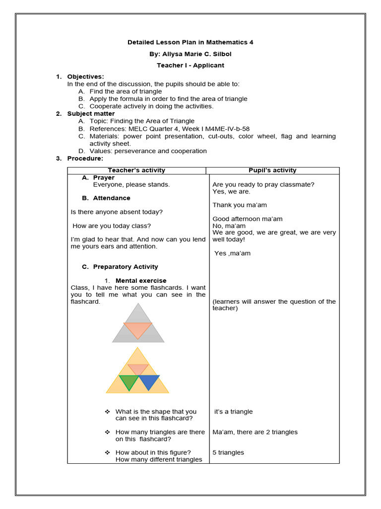 Detailed-Lesson-Plan-in-Mathematics-4 DEMO DEPED | PDF | Area | Rectangle
