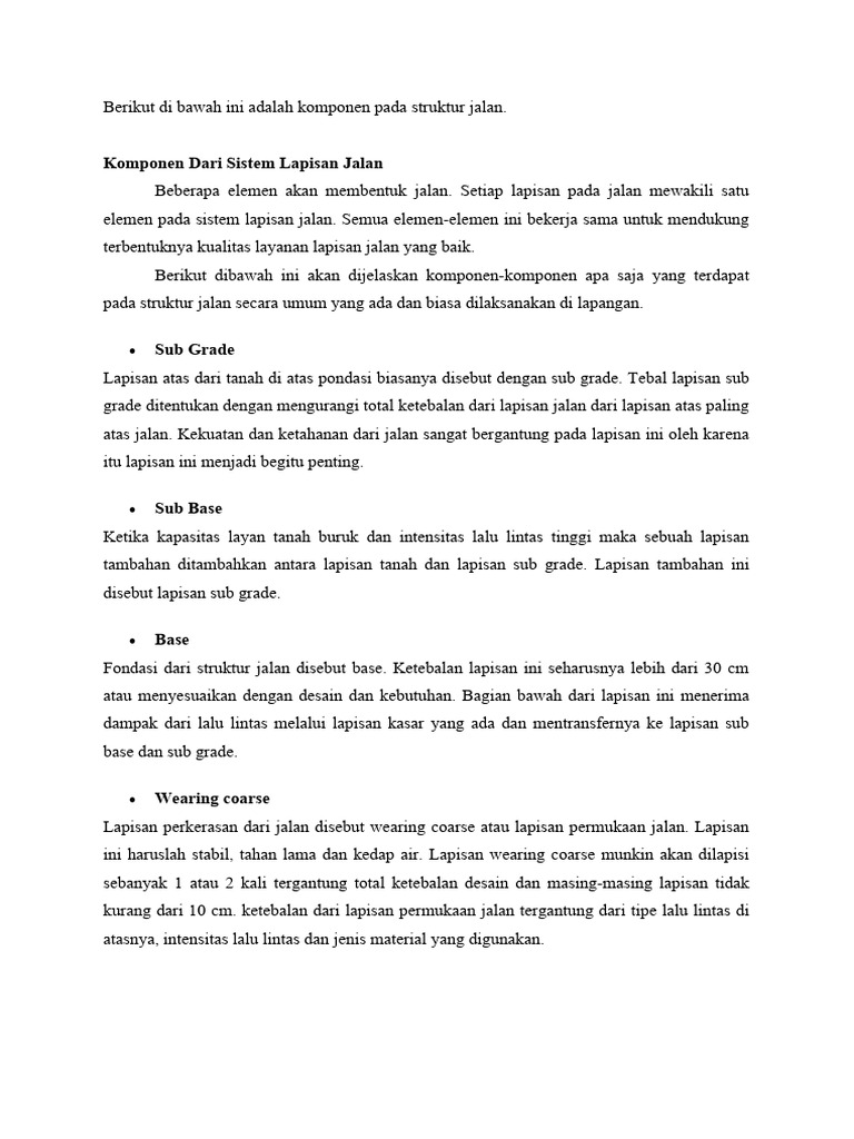 Berikut Di Bawah Ini Adalah Komponen Pada Perkerasan Jalan | PDF