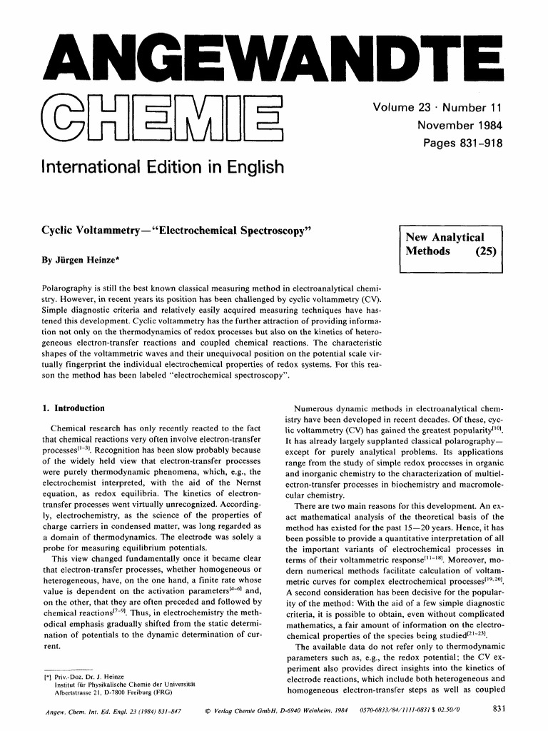 Cyclic Voltammetry—“Electrochemical Spectroscopy” | PDF | Diffusion ... Cyclic Voltammetry—“Electrochemical Spectroscopy” | PDF | Diffusion ...