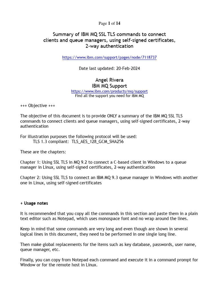 IBM MQ SSL TLS Commands Guide | PDF | Public Key Certificate ...