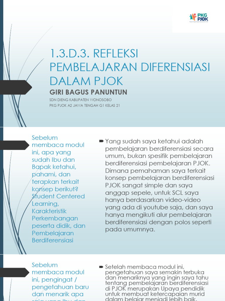 Refleksi Pembelajaran Berdiferensiasi PJOK | PDF