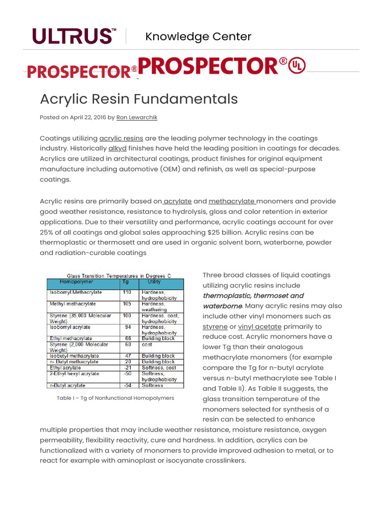 Acrylic Resin Fundamentals - Coating Functions and Benefits | PDF ...