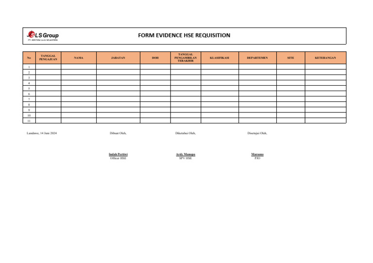 Form Evidence HSE Requisition - Template - APAR | PDF