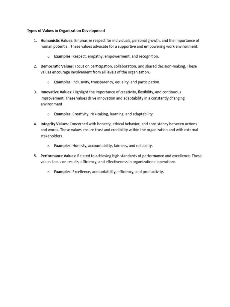 Types of Values in Organization Development | PDF