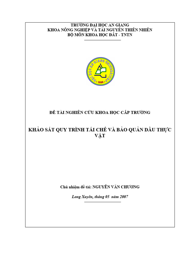 (123doc) - Khao-Sat-Quy-Trinh-Tai-Che-Va-Bao-Quan-Dau-Thuc-Vat | PDF