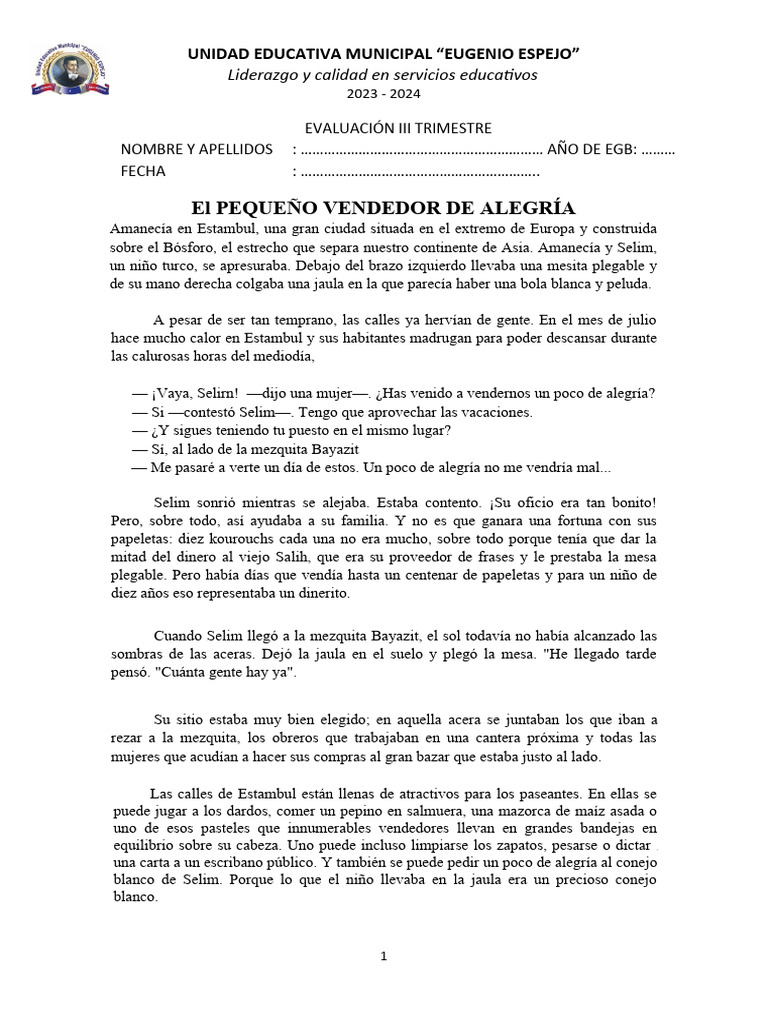 EXAMEN ANIMACIÓN A LA LECTURA | PDF EXAMEN ANIMACIÓN A LA LECTURA | PDF