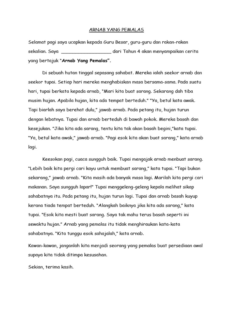 Cerita - Arnab Yang Pemalas | PDF | Puisi