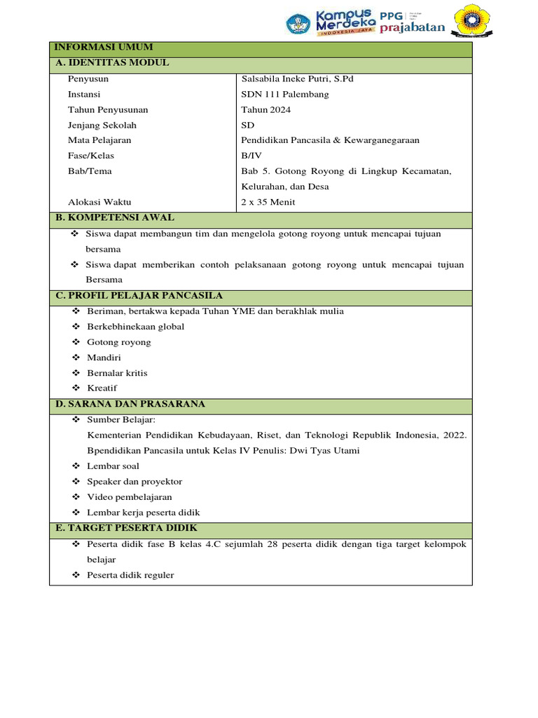 Modul Kelas IV Gotong-Royong Salsa | PDF | Karier & Perkembangan | Kesehatan Holistik