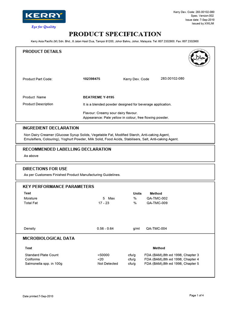 Beatreme Y-8195 (102398475) - 070910 | PDF | Milk | Taste