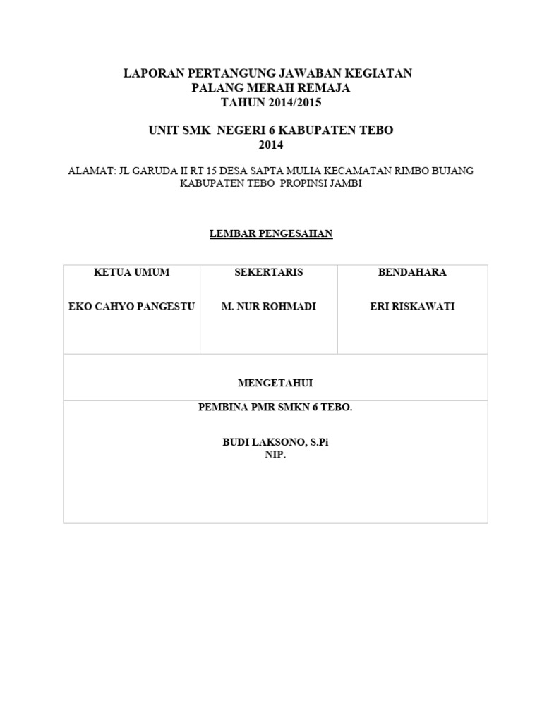 Laporan Kegiatan PMR 2014/2015 | PDF