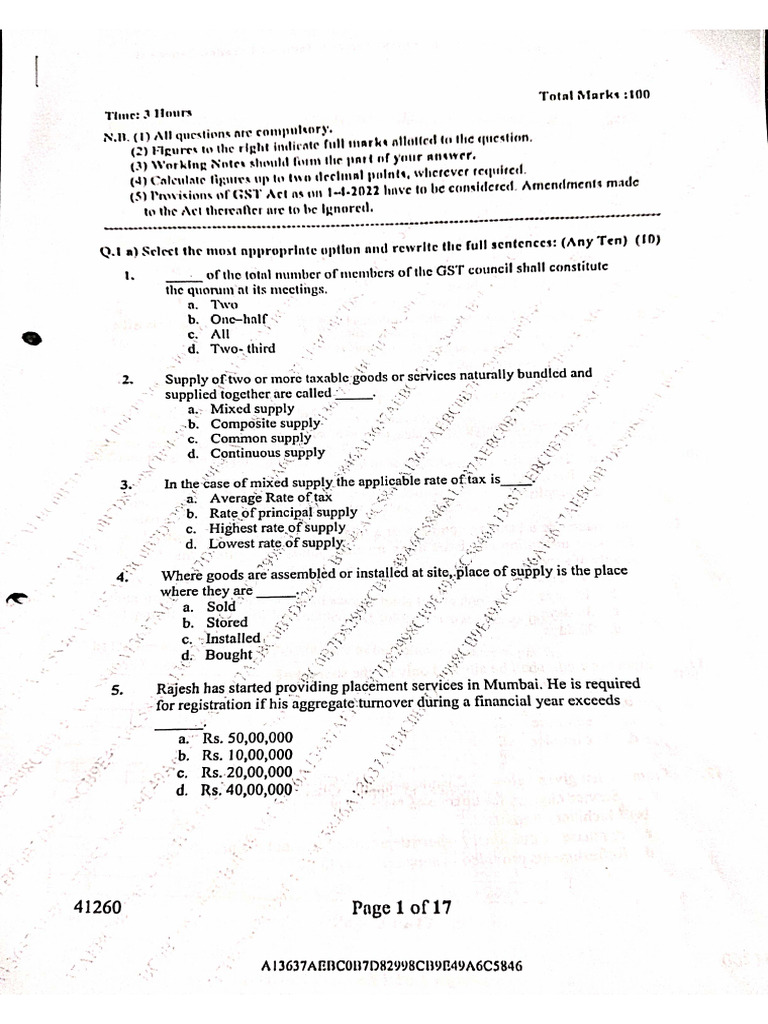 GST Question Paper | PDF | Taxes | Public Finance